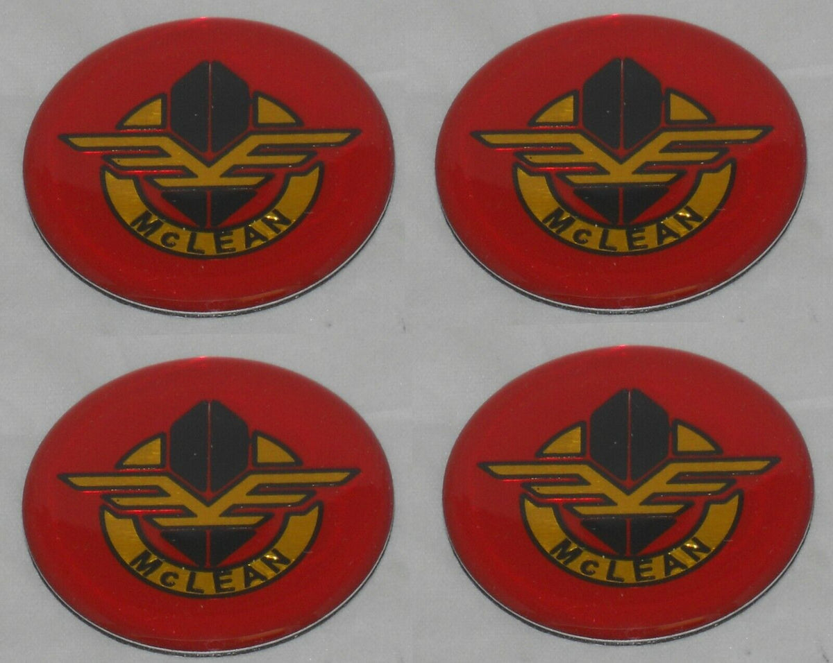 4 - RED McLEAN WIRE WHEEL RIM CENTER CAP ROUND STICKER LOGO 1.75" 44mm ...